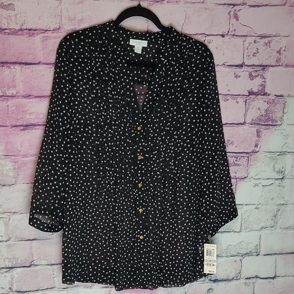 Charter Club | Tops | Charter Club Woman Black Polka Dot Sheer Pleated ...